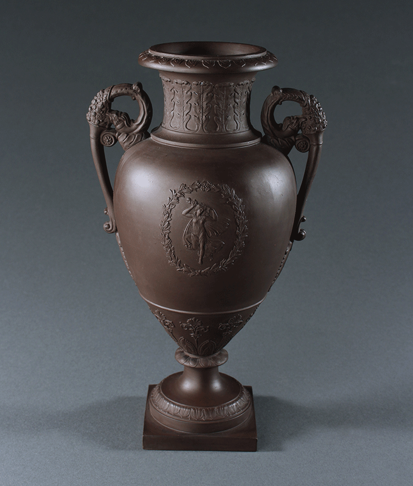 Neoclassical Brown Basalt Two-Handled Urn.