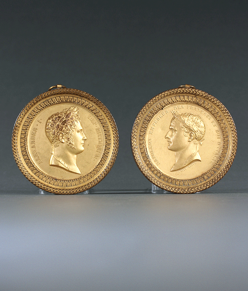 Rare Pair of Plaques of Napoleon and Alexander I of Russia by Galle.