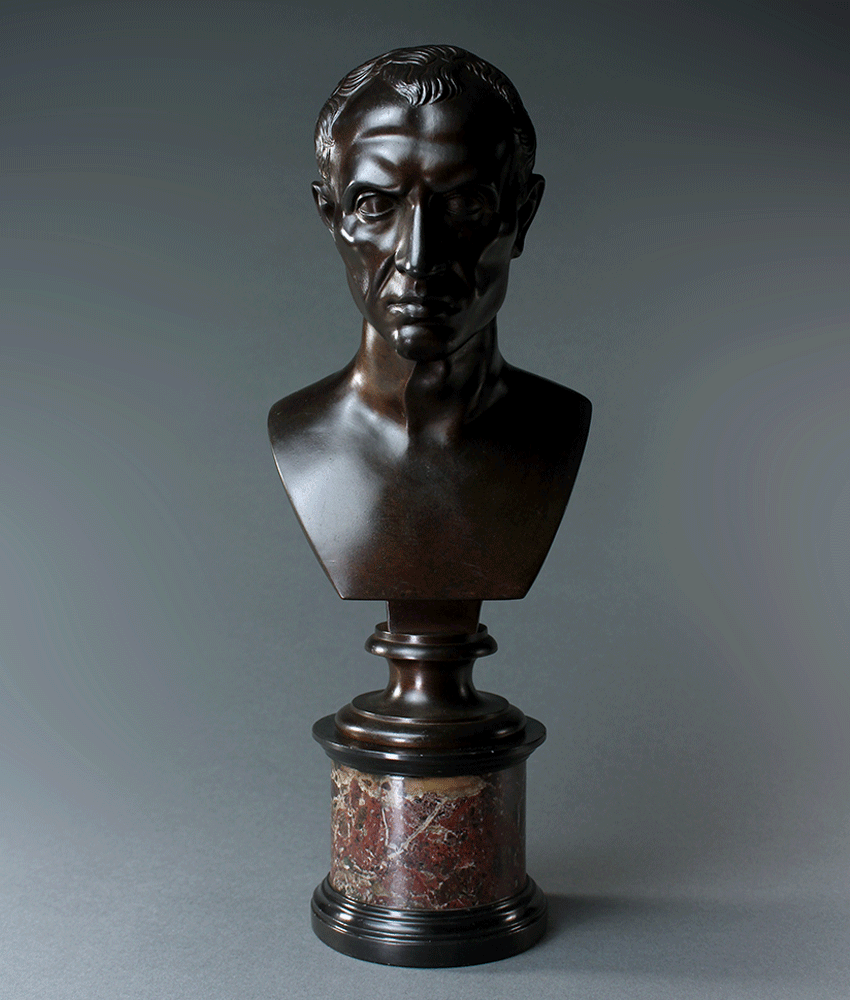 Grand Tour bronze bust of Julius Caesar on marble socle.