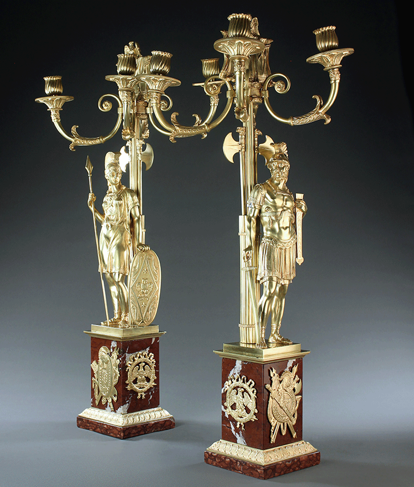 Impressive Pair of Empire Candelabra after Galle.